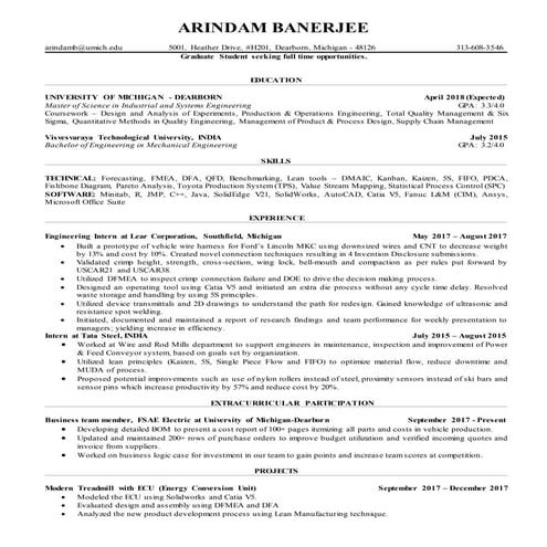 Resume banerjee arindam | DOCX