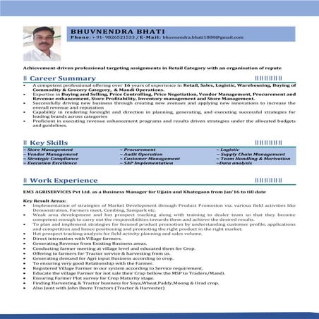Resume for Business Manager | DOC