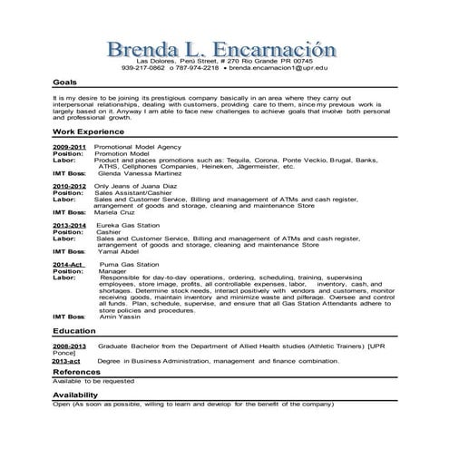 Resume brenda liz 2013 | PDF