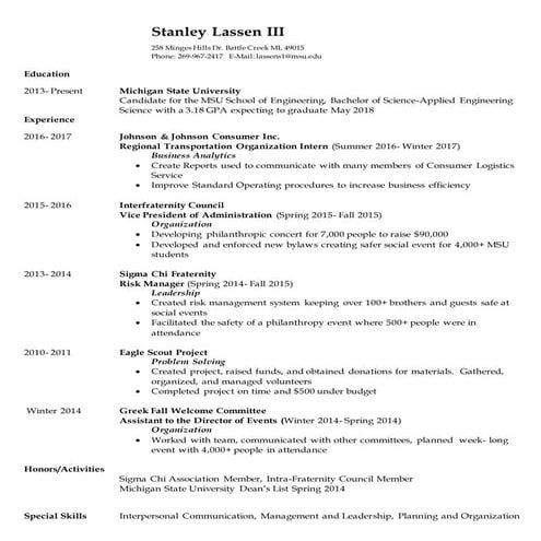 Stanley Lassen's Resume | DOCX