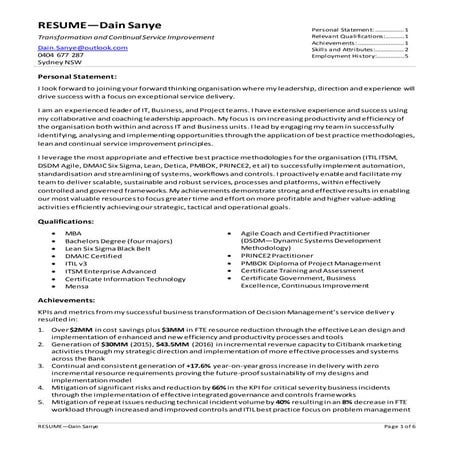 Resume - Dain Sanye - Sydney | DOCX | Resume Writing and Advice | Job ...