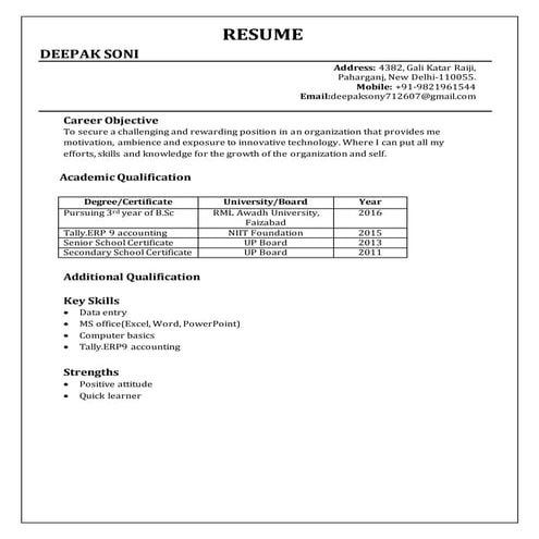 Resume@deepak soni | DOCX