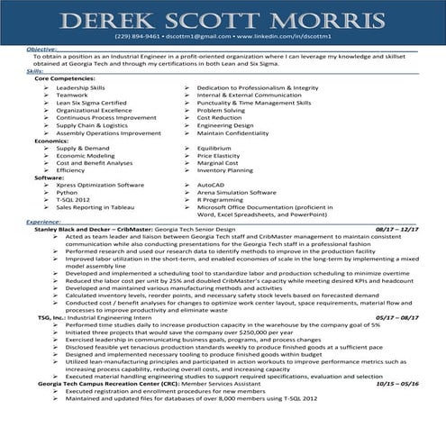 resume_DerekMorris | PDF | Mechanical and Industrial Engineering Industry | Industries