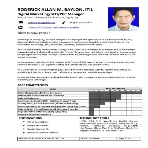 Resume (Digital Marketing Manager) Roderick Allan Baylon | PDF