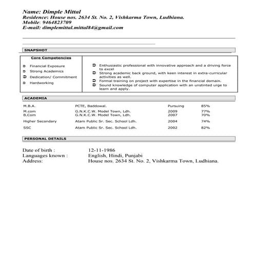 Resume dimple | DOC