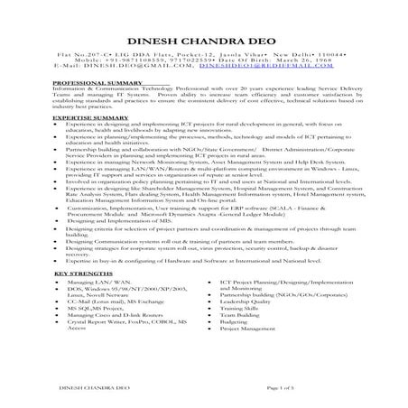 Resume Dinesh Deo 12th September10 | DOC