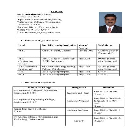 Resume Dr.N.Natarajan 14.03.2014