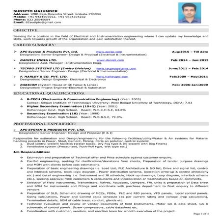 Resume electrical & instrumentation engg 10+ yrs exp | DOC | Civil ...