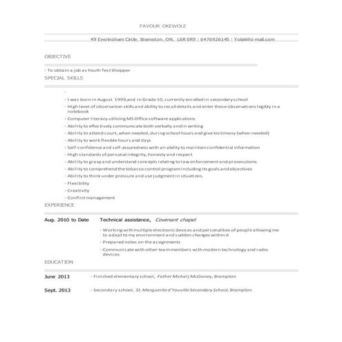 Resume favour | DOCX