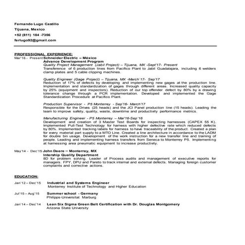 Resume_FernandoLugo | DOCX | Manufacturing Industry | Industries