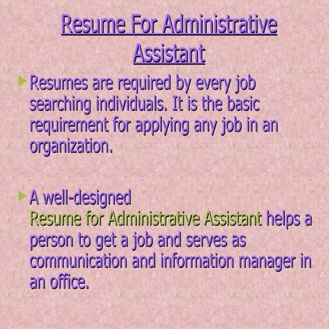 Resume for administrative assistant ppt | PPT