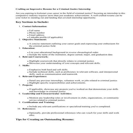 Resume For Criminal Justice Internship. Optionally | PDF