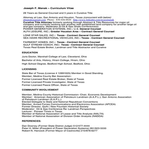 Resume for joseph f. manak | PDF