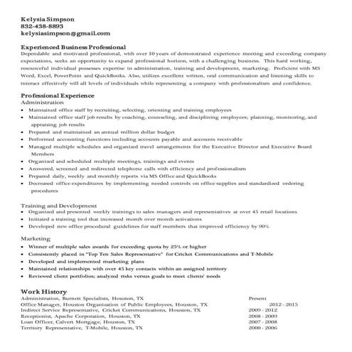 Resume for Kelysia Simpson | DOCX
