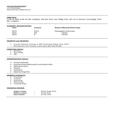 Resume format. | DOCX