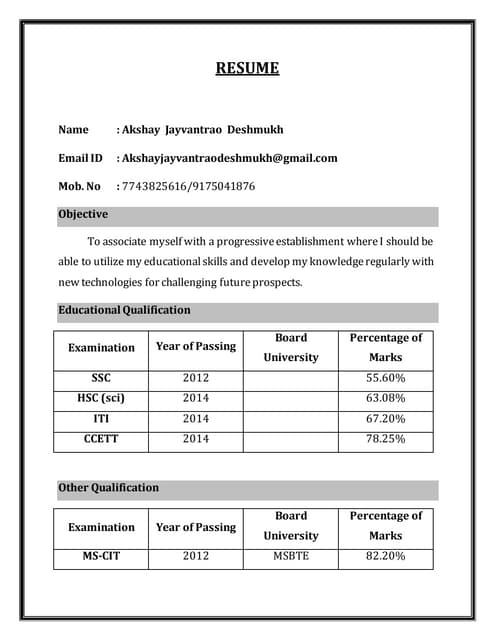 SIMPLE RESUME FORMAT | DOCX