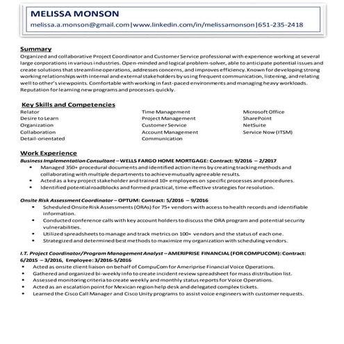 RESUME FOR MELISSA MONSON | DOCX