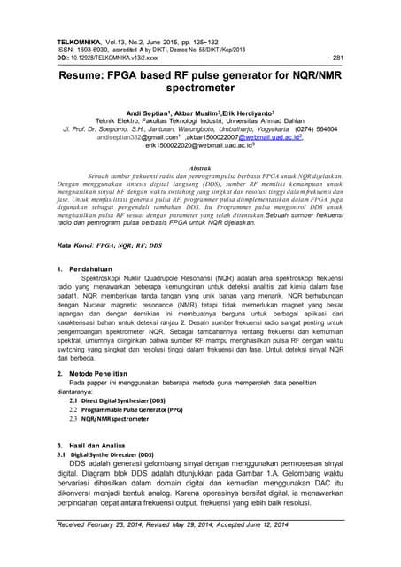 Fpga berdasarkan rf pulse generator untuk spektrometer nqr | PDF