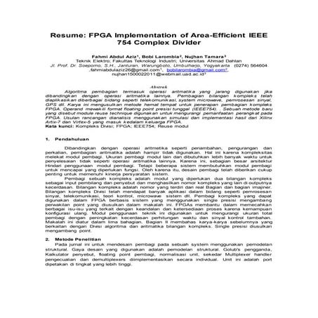 Resume fpga implementation of area efficient ieee 754 complex divider | DOCX