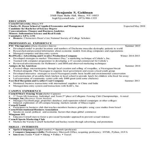 Benjamin Goldman Resume | DOCX | Business Administration | Business