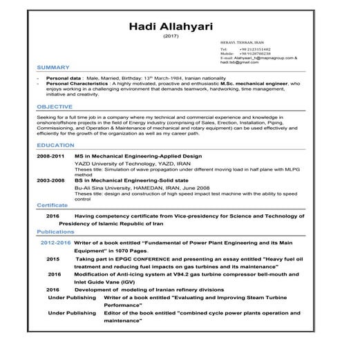 Resume hadi allahyari 2017 | PDF