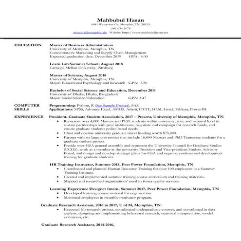 Resume hasan | DOC | Professional School | Postgraduate Education