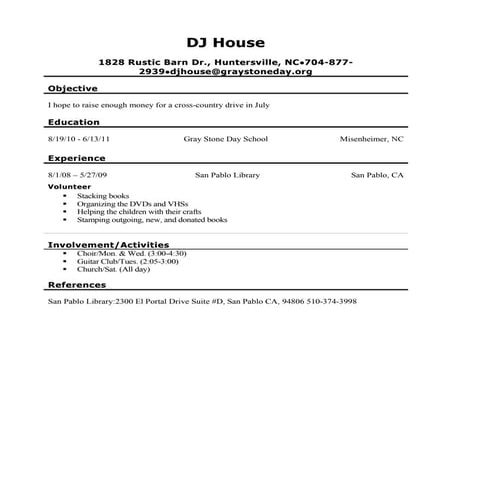 Resume high school | DOCX