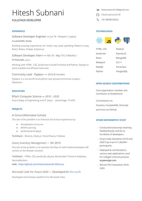 RESUME FORMAT OF ENGINEERING STUDENT BY SHIVAM BHADAURIYA | PDF