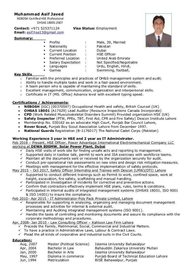 Resume hse officer asif javed