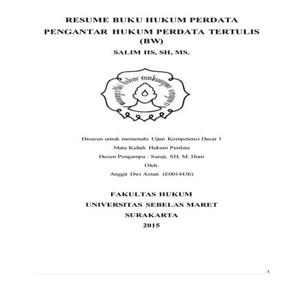 Resume Buku Hukum Perdata "PENGANTAR HUKUM PERDATA TERTULIS (BW) | DOCX