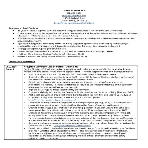 Resume Jim Bretl Dec 2011 | PDF