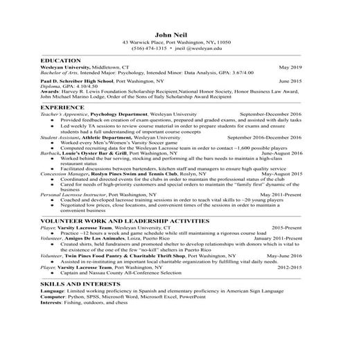 Resume john neil handshake feb. 9 - google docs (1) | PDF
