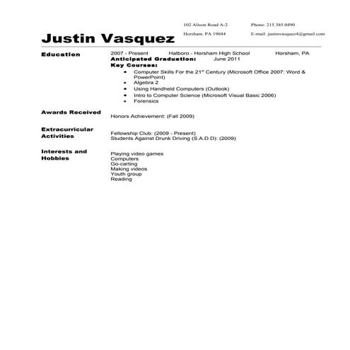 Justin Vasquez's Resume | DOC