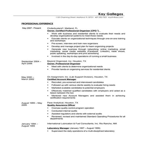 Resume Kay Gallegos 2010 | DOC