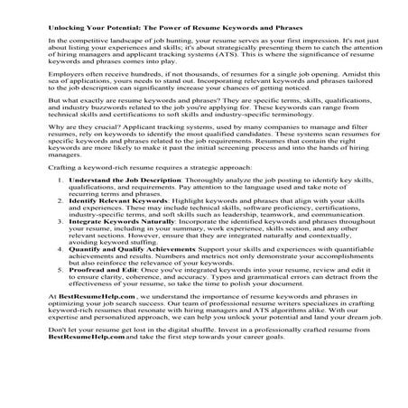 Resume Keywords And Phrases | PDF