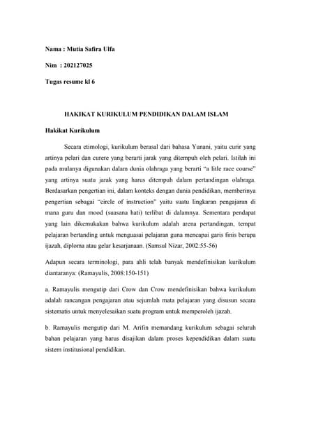 Hakikat Kurikulum Dalam Pendidikan Islam | PDF