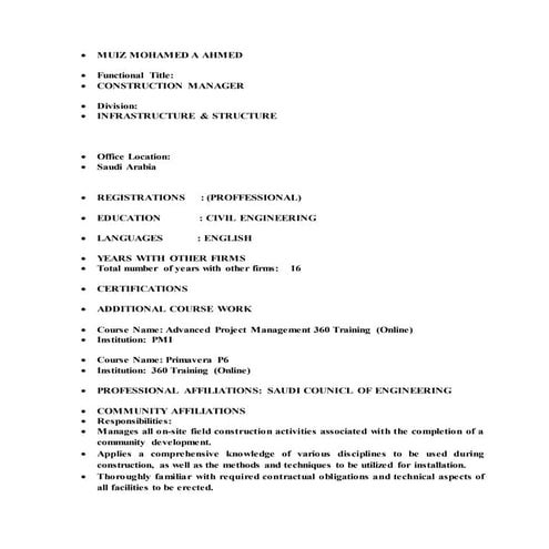 Resume maincv construction manager | DOCX