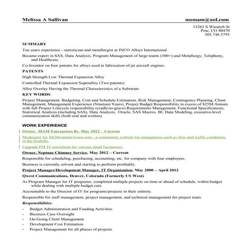 Resume ma sullivan | DOC