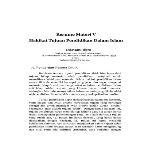 Tema 5. Hakikat tujuan pendidikan islam | DOCX