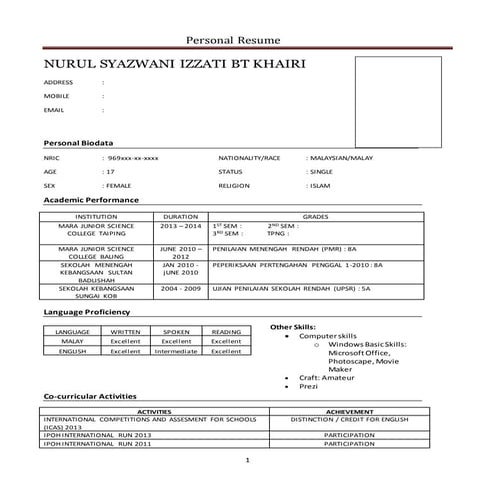 Contoh Resume mock interview | DOCX