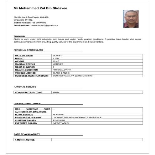 Resume mohd zul (2017) | PDF