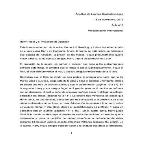 Resumen. harry potter | DOCX