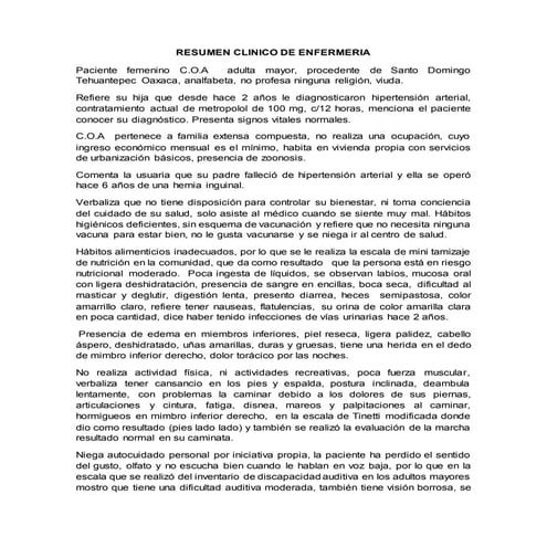 Resumen clinico de enfermeria | DOCX
