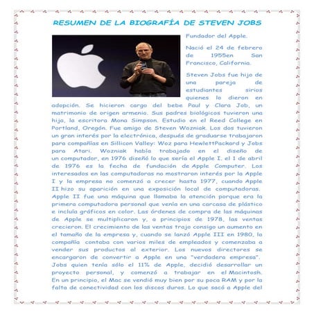 Resumen de la biografía de steven jobs | PDF