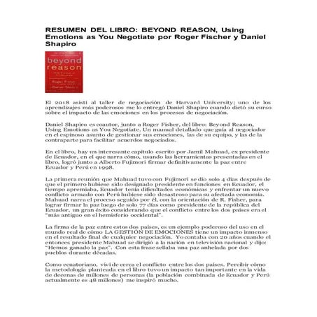 Resumen del libro beyond reason, using emotions as you negotiate por ...