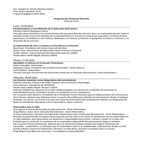 Resumen del Programa de Formación Docente 2024-2025 | DOCX