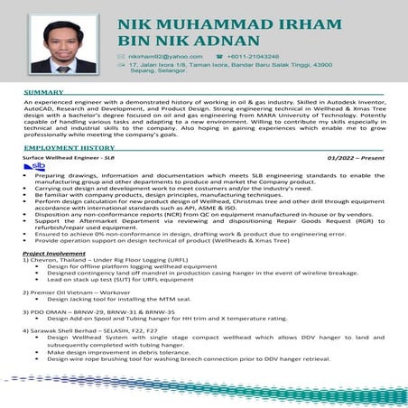 Resume Nik Muhammad Irham | PDF