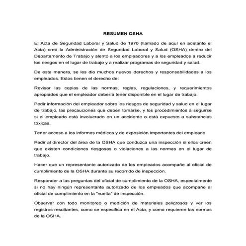 Resumen osha | DOCX