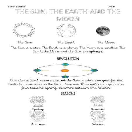 Resumen unit 9 The Sun, the Earth and the Moon social science | PDF