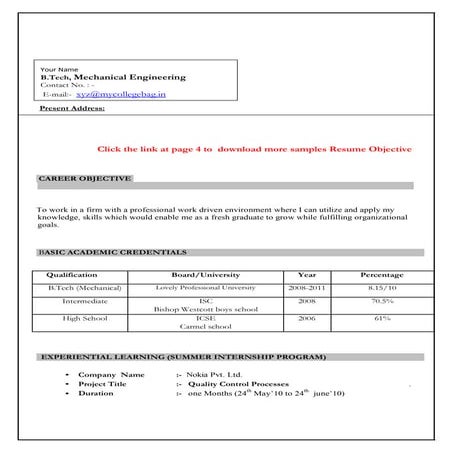 Resume objective example | DOC